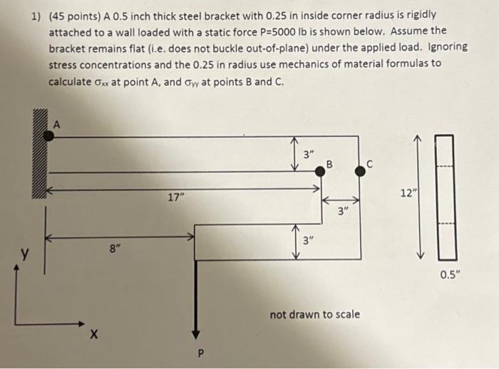 Solved 1) (45 points) A 0.5 inch thick steel bracket with | Chegg.com