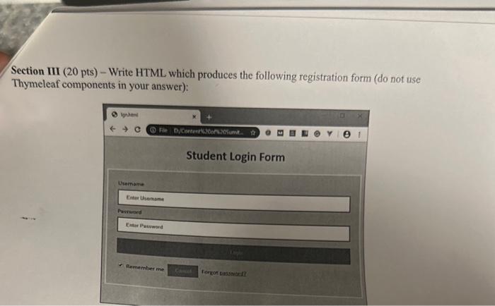 Solved Section III ( 20pts) - Write HTML which produces the | Chegg.com