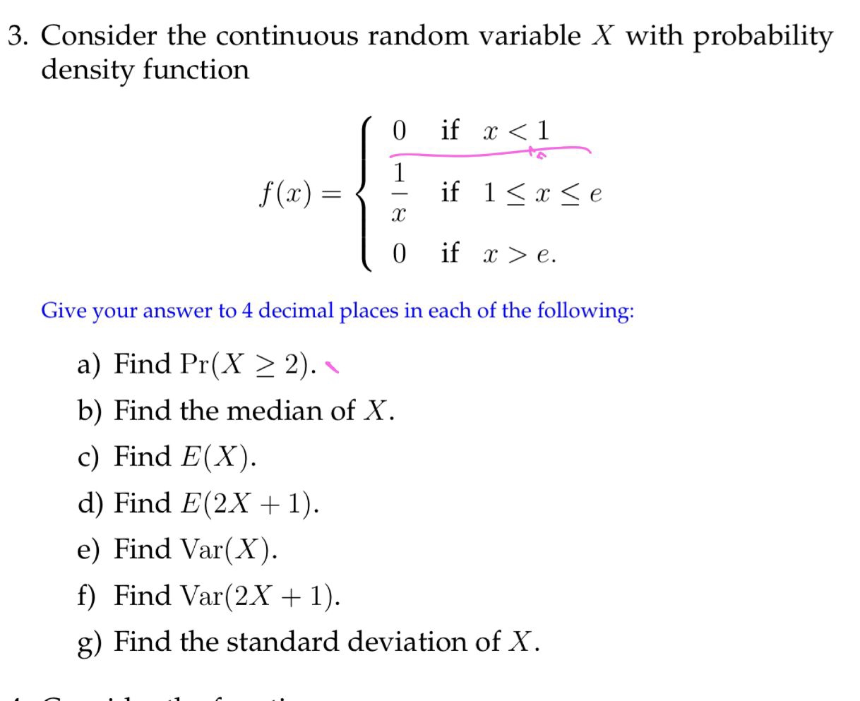 Solved Consider the continuous random variable x ﻿with | Chegg.com