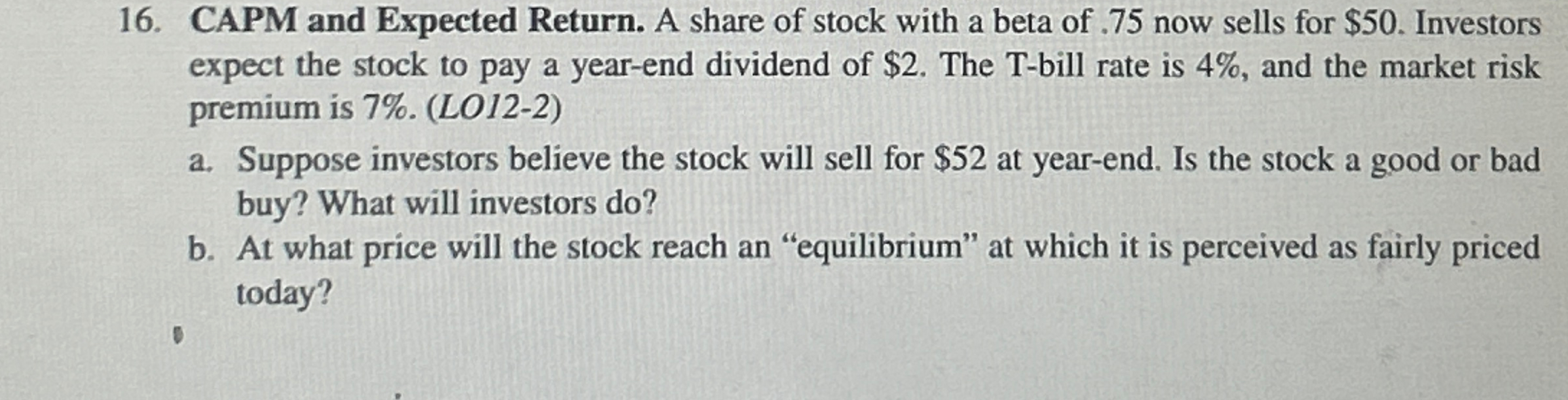 Solved CAPM and Expected Return. A share of stock with a | Chegg.com
