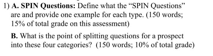 Solved 1) A. SPIN Questions: Define what the “SPIN | Chegg.com