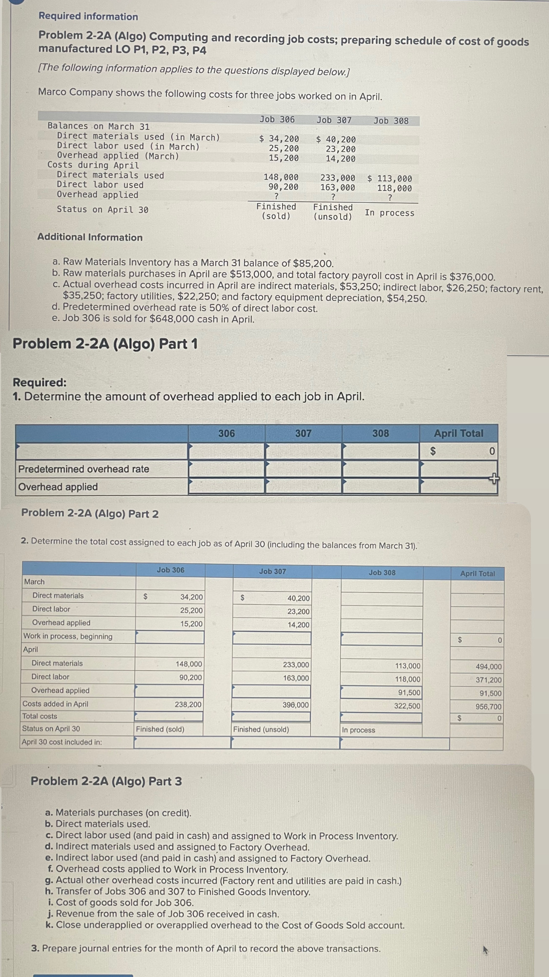 Solved Required informationProblem 2-2A (Algo) ﻿Computing | Chegg.com