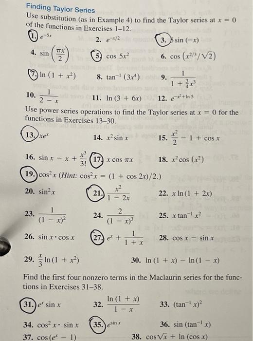Solved Finding Taylor Series Use substitution (as in Example | Chegg.com