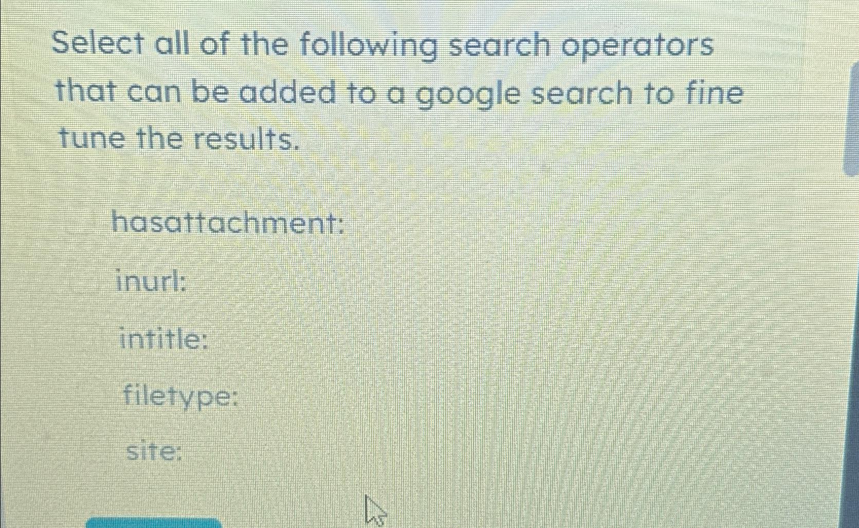 Solved Select all of the following search operators that can | Chegg.com