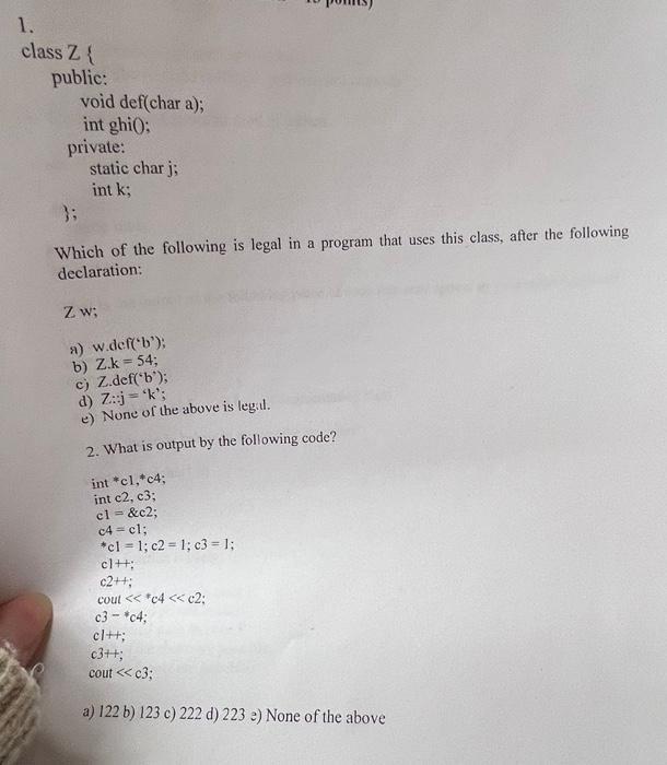 Solved public: void def(char a); int ghi0; private: static | Chegg.com