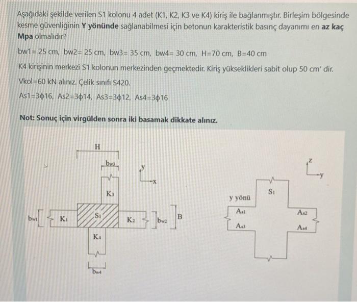 Solved Aşağıdaki şekilde verilen S1 kolonu 4 adet (K1, K2, | Chegg.com