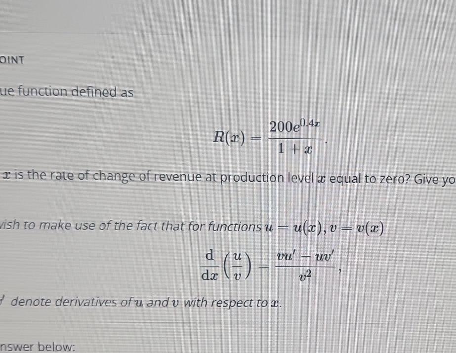 Solved OINTue function defined asR(x)=200e0.4x1+xx ﻿is the | Chegg.com