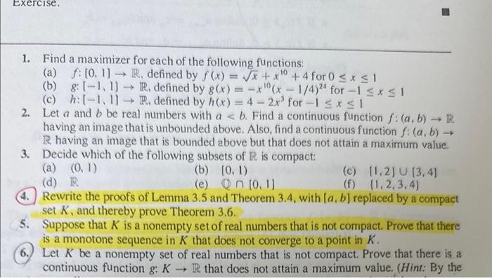 1. Find a maximizer for each of the following | Chegg.com