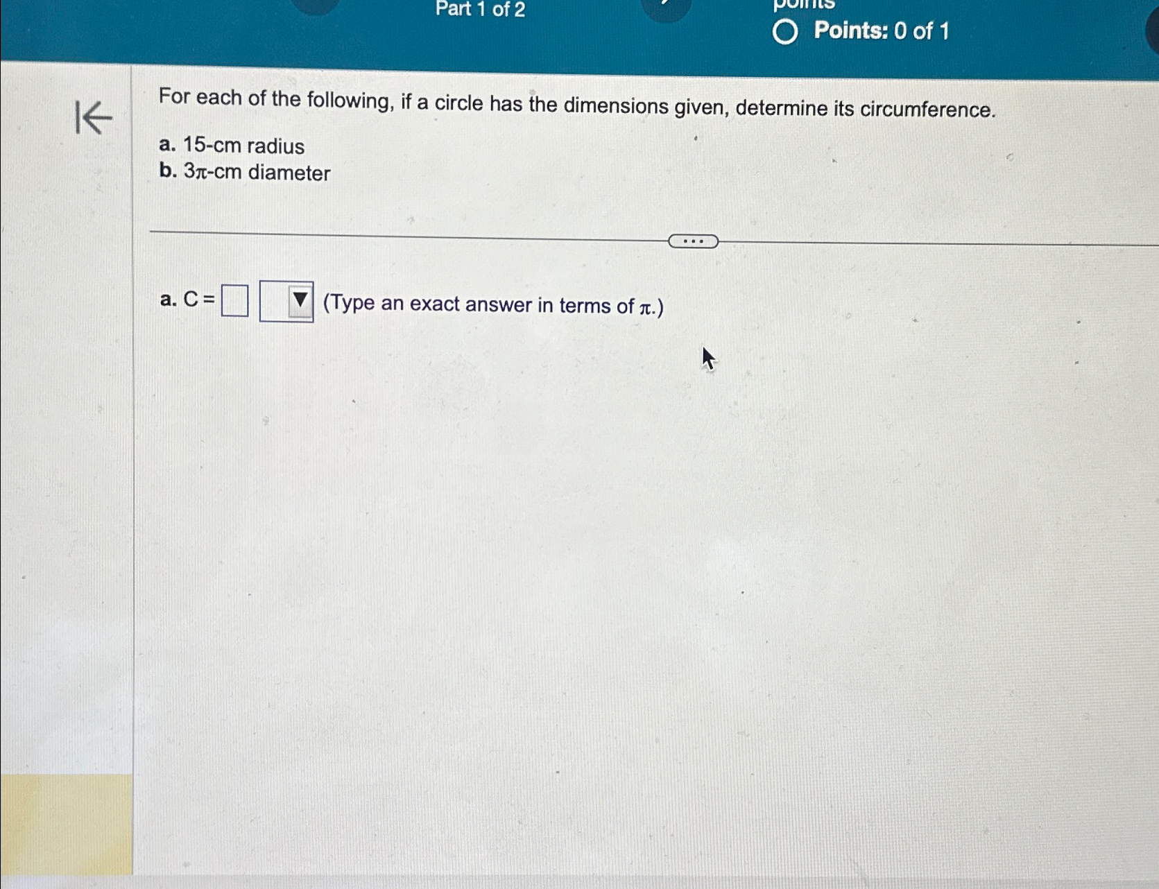 Solved Part 1 ﻿of 2Points: 0 ﻿of 1For each of the following, | Chegg.com