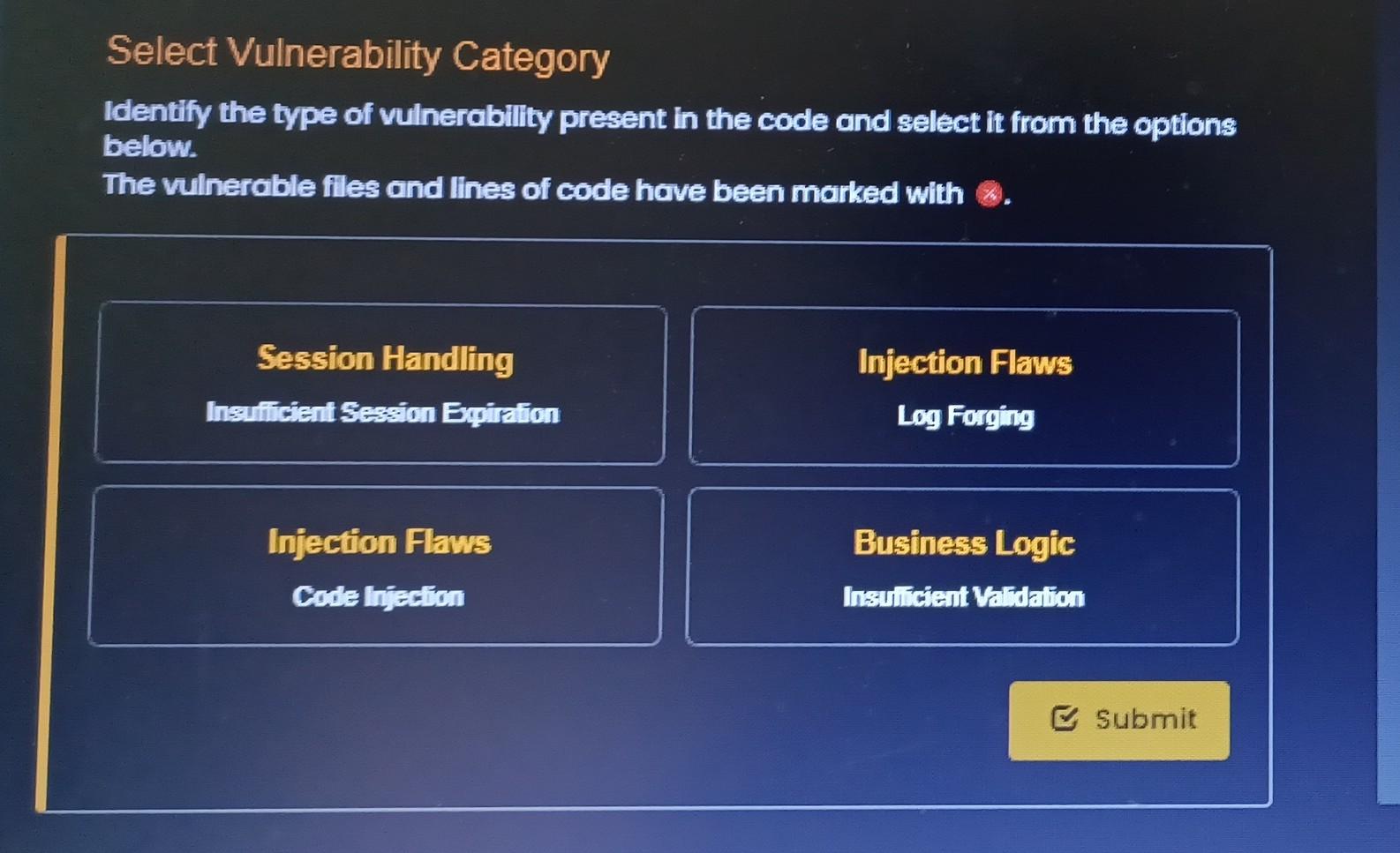 Solved Select Vulnerability Category Identify the type | Chegg.com