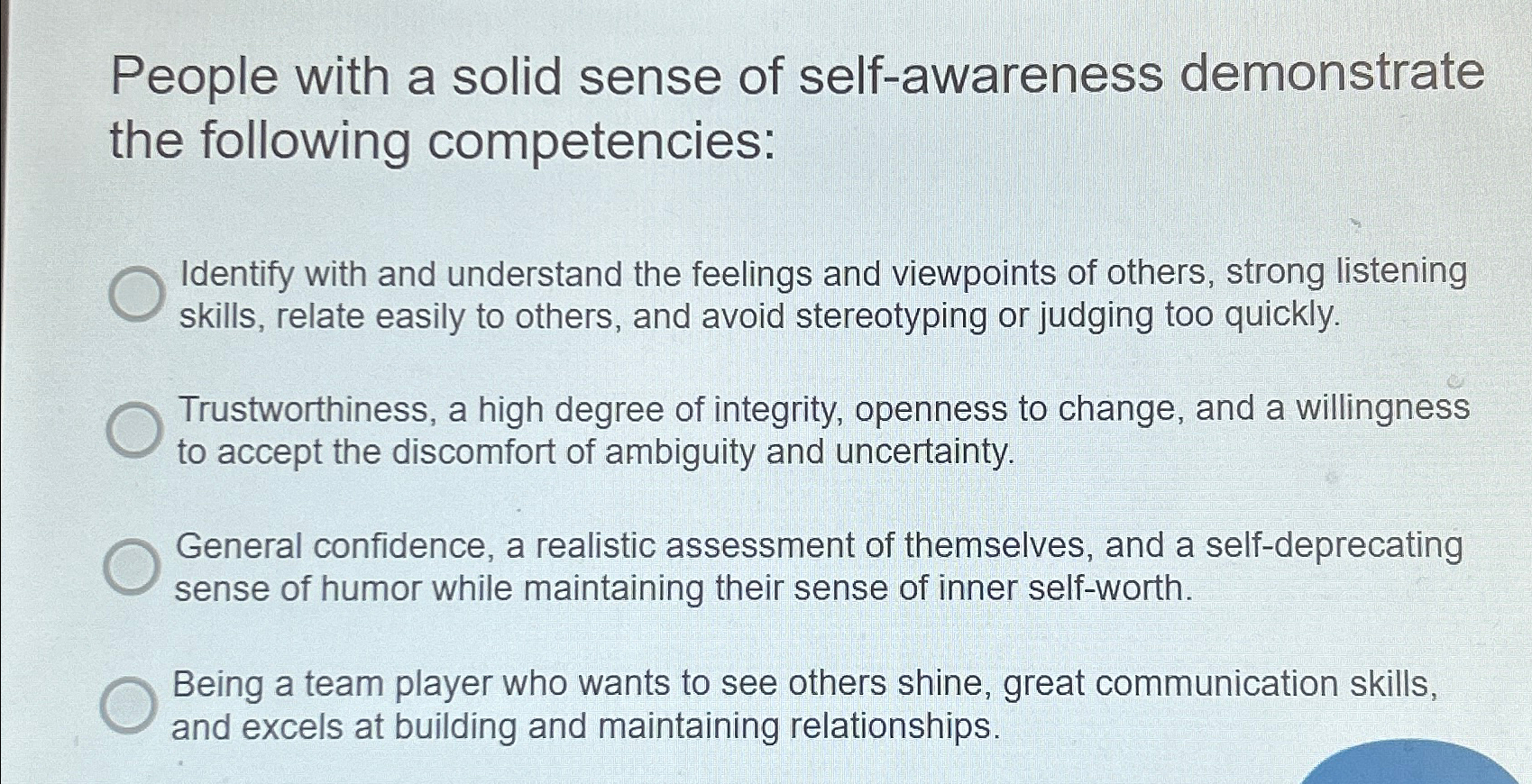 Solved People with a solid sense of self-awareness | Chegg.com