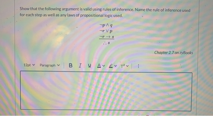 Solved Show that the following argument is valid using rules | Chegg.com