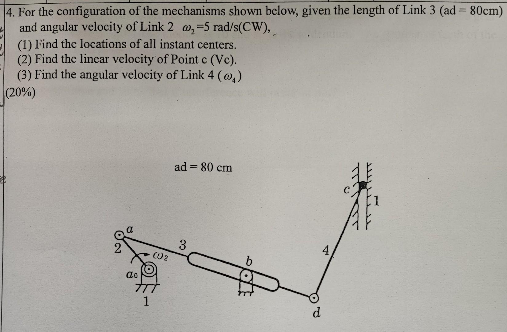 4. For the configuration of the mechanisms shown | Chegg.com