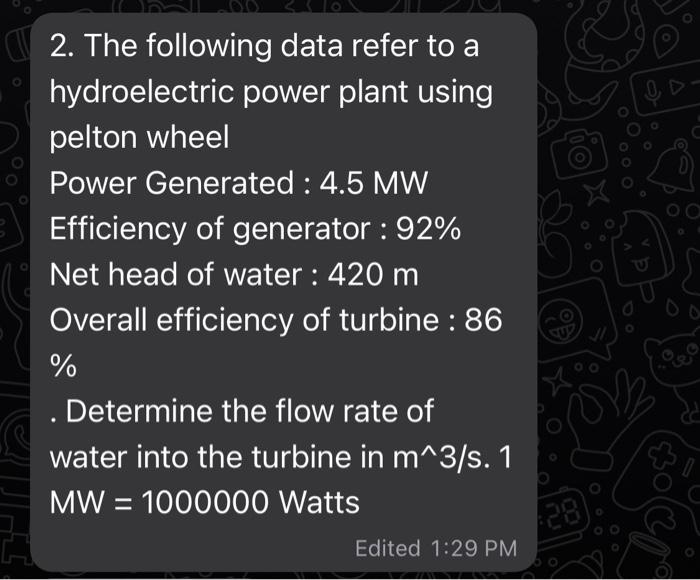 Solved 2. The following data refer to a hydroelectric power | Chegg.com