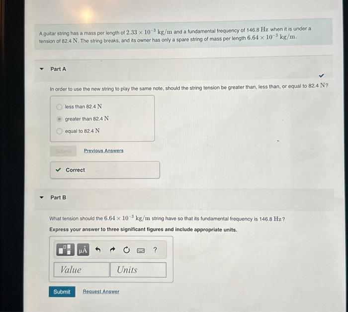 Solved A guitar string has a mass por length of 2.33×10−3 | Chegg.com