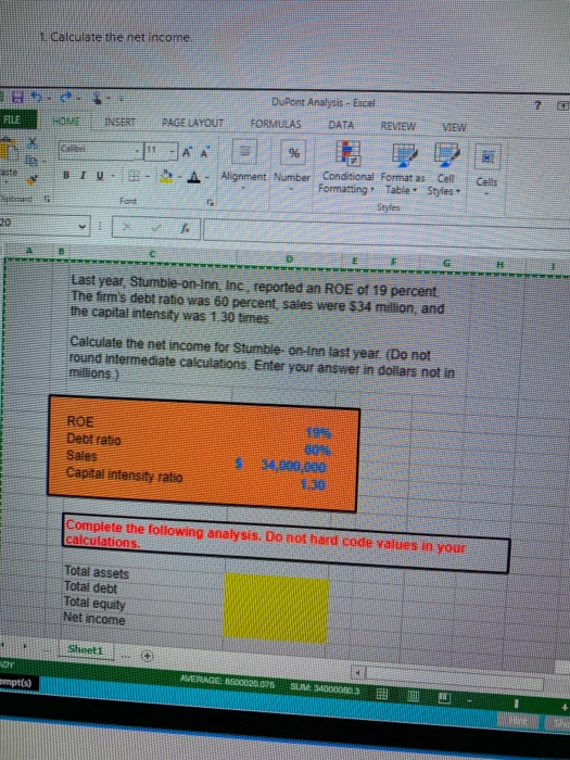 Solved Calculate The Net Income Dupont Analysis Excel File 0359