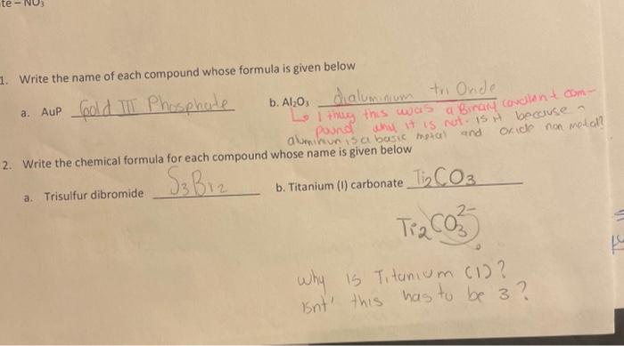 Solved te NO3 1. Write the name of each compound whose | Chegg.com