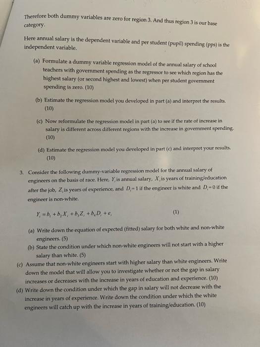 Solved Therefore both dummy variables are zero for region 3. | Chegg.com