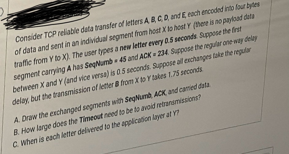 Consider TCP reliable data transfer of letters | Chegg.com