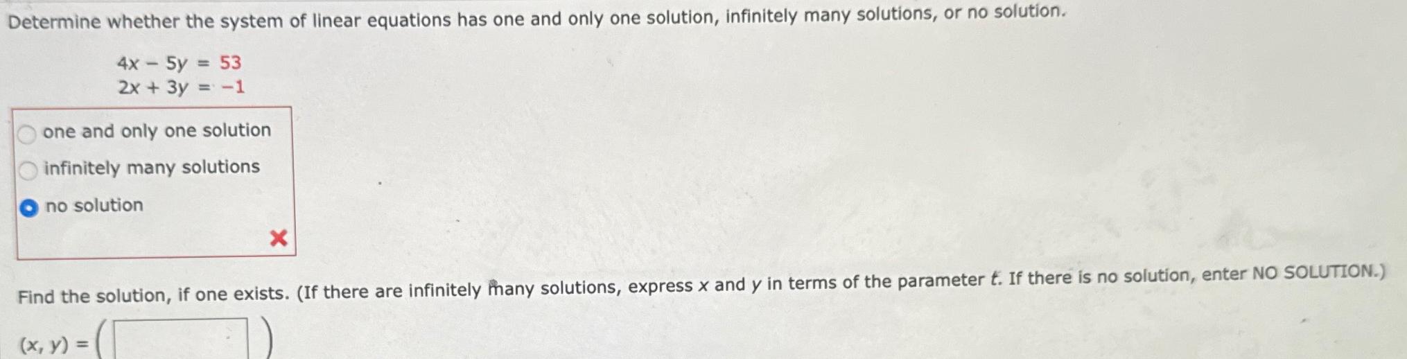 Solved Determine whether the system of linear equations has | Chegg.com
