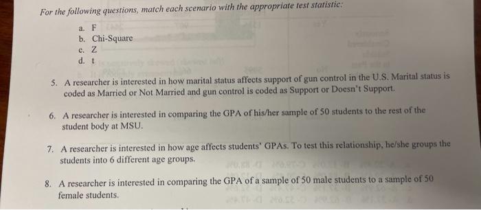 Solved For the following questions, match each scenario with | Chegg.com