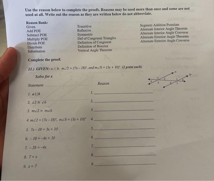 Solved Use the reason below to complete the proofs. Reasons | Chegg.com