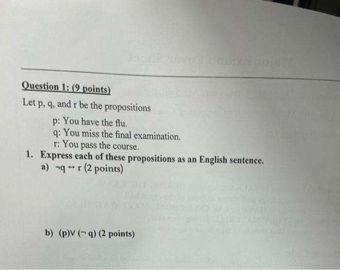 Solved Let p,q, and r be the propositions p: You have the | Chegg.com