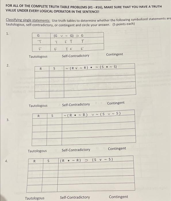 FOR ALL OF THE COMPLETE TRUTH TABLE PROBLEMS (\#1 - | Chegg.com
