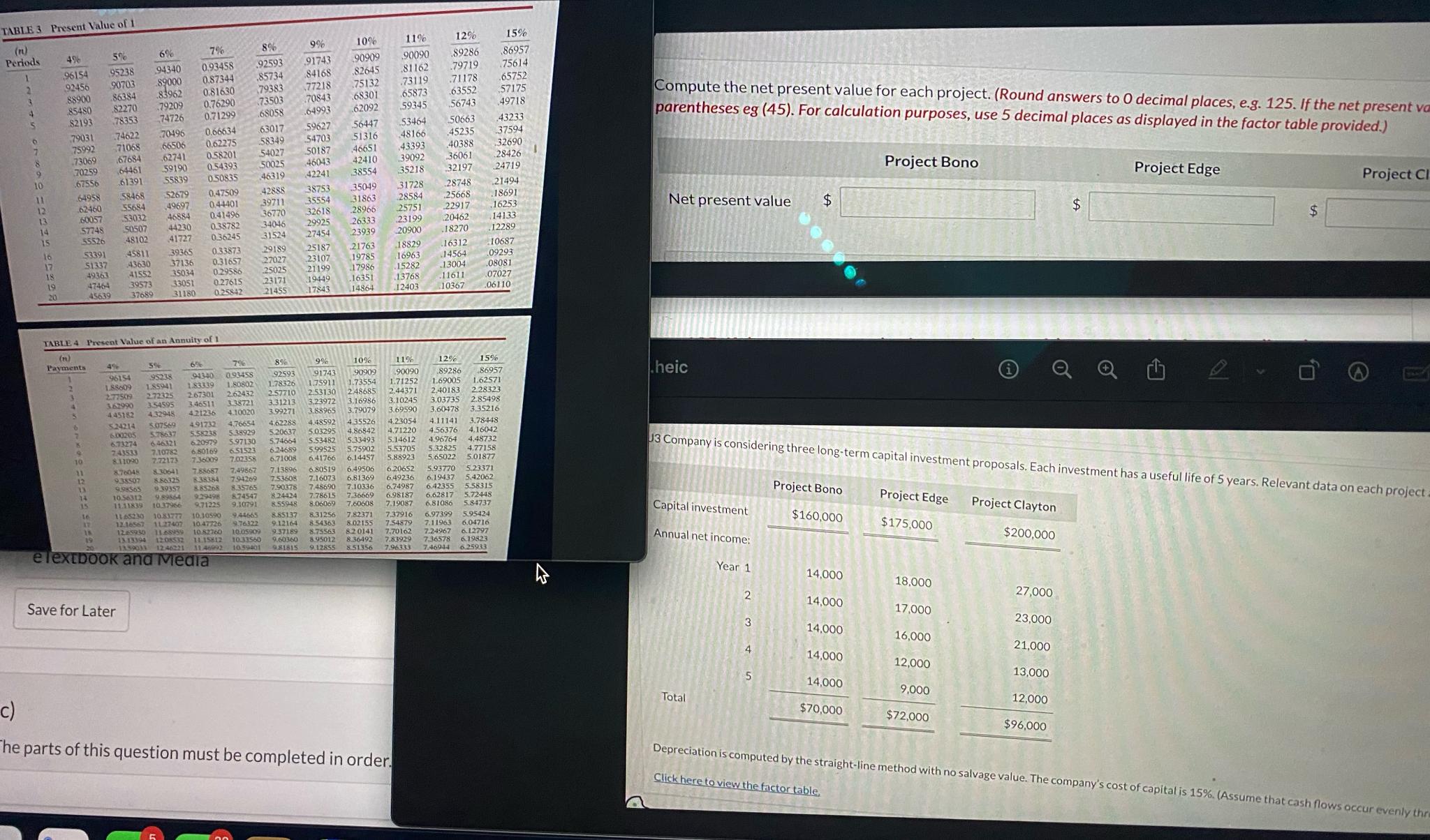 Solved compute the net present for each project | Chegg.com