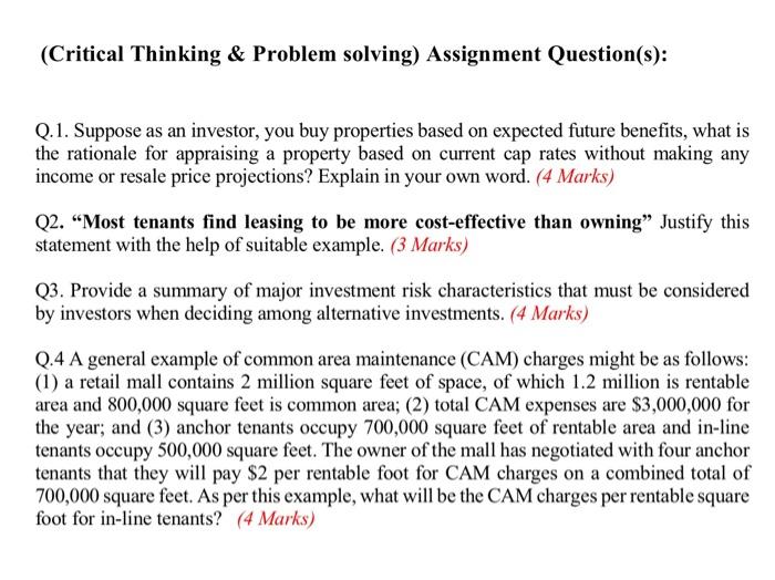 Solved (Critical Thinking \& Problem solving) Assignment | Chegg.com