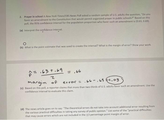 Solved 2. Prayer in school A New York Times/CBS News Poll | Chegg.com