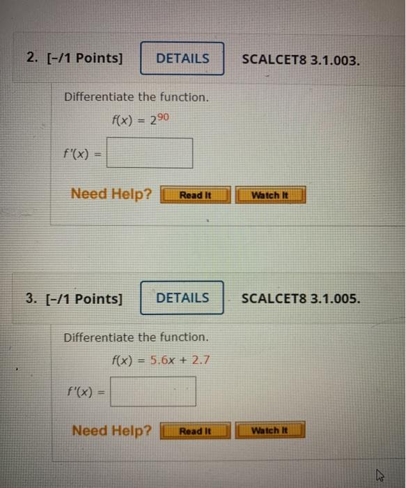 Solved 2. [-/1 Points] DETAILS SCALCET8 3.1.003. | Chegg.com
