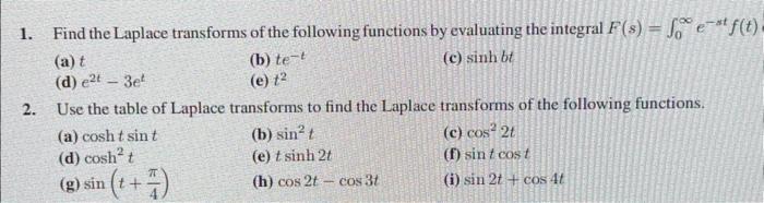 Solved 1. Find the Laplace transforms of the following | Chegg.com