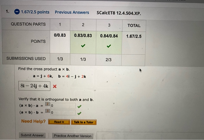 Solved 1. 1.67/2.5 points Previous Answers CalcET8 | Chegg.com