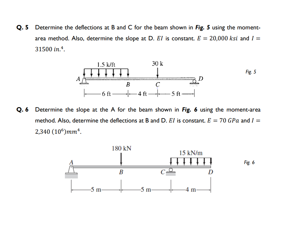 Solved Q. 5 ﻿Determine the deflections at B and C for the | Chegg.com