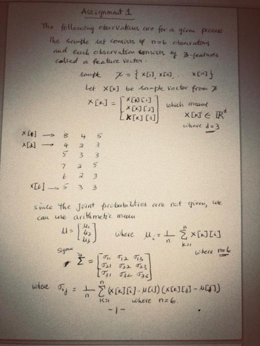 Solved using hand calculations, find mean vector for the | Chegg.com