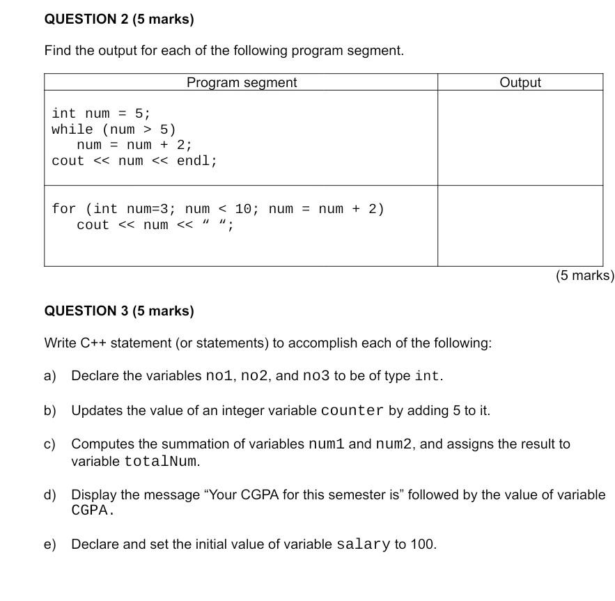 Solved Find the output for each of the following program | Chegg.com