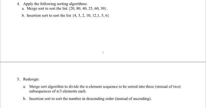Solved 4. Apply the following sorting algorithms: a. Merge | Chegg.com