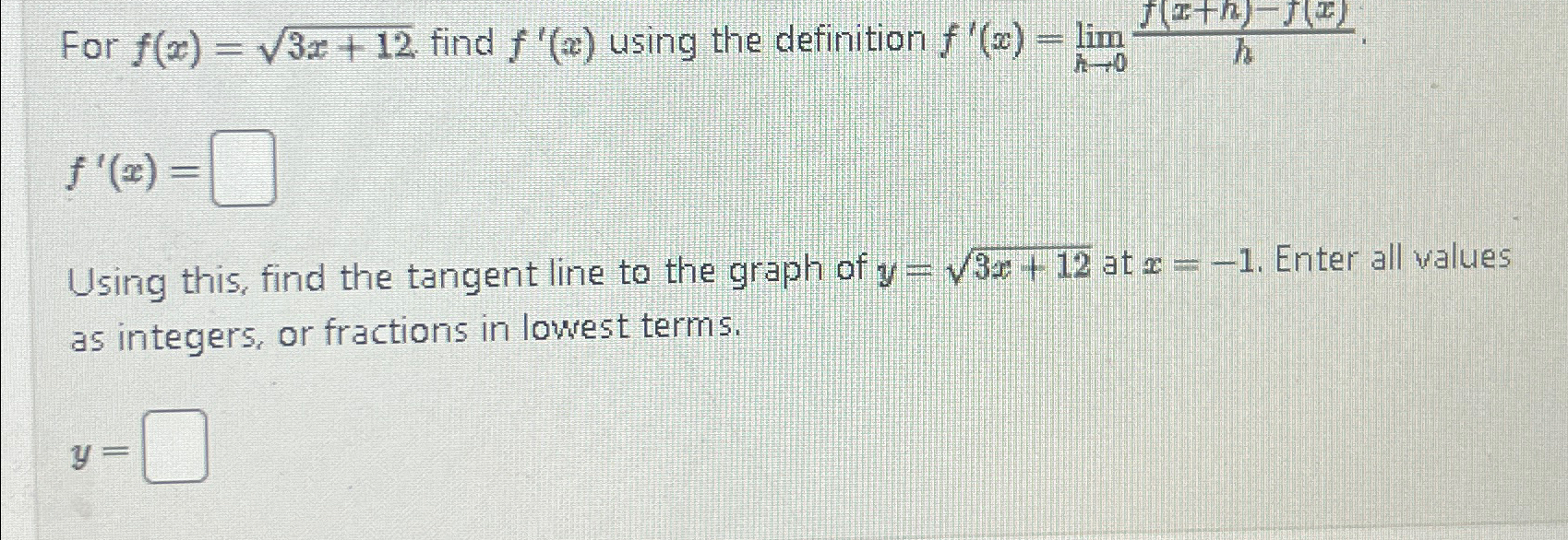 Solved For f(x)=3x+122. ﻿find f'(x) ﻿using the definition | Chegg.com
