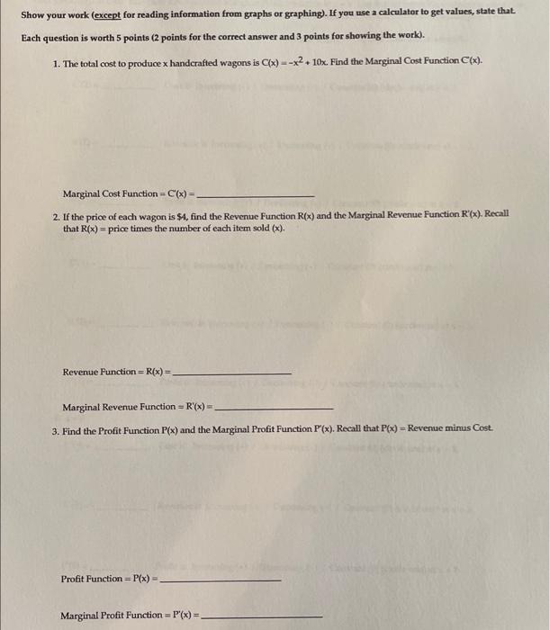 Solved Show your work (except for reading information from | Chegg.com