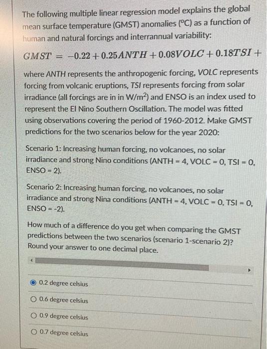 Solved The following multiple linear regression model | Chegg.com