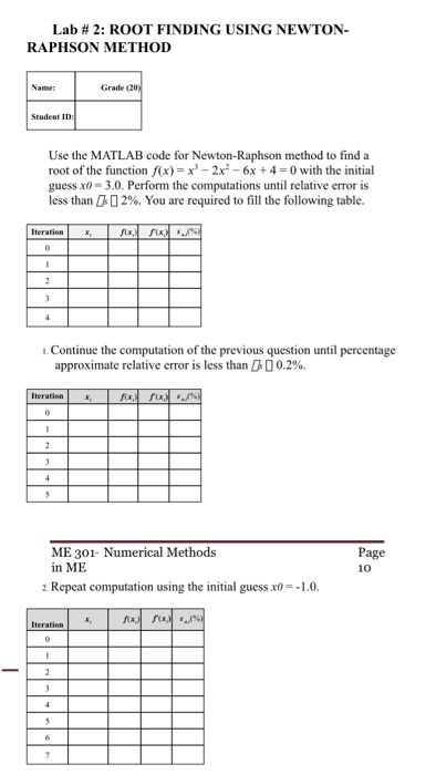 Solved Lab # 2 : ROOT FINDING USING NEWTON RAPHSON METHOD | Chegg.com