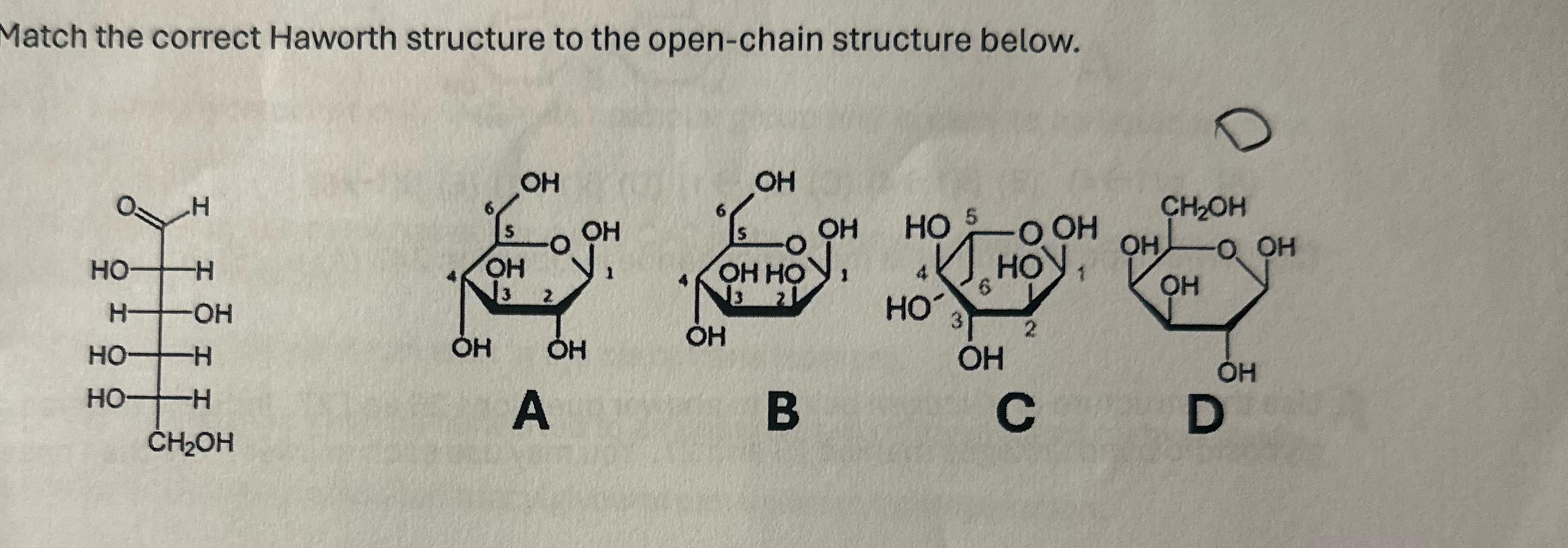 Solved Match the correct Haworth structure to the open-chain | Chegg.com