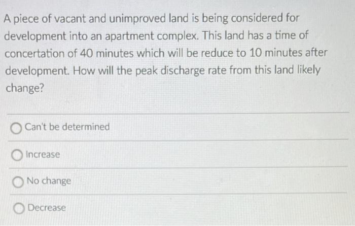 Solved The runoff coefficient for a piece of land is 0.6, | Chegg.com