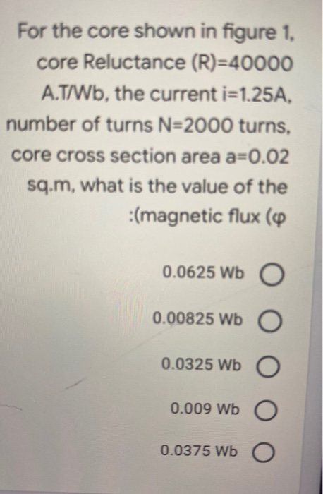 Solved For the core shown in figure 1, core Reluctance | Chegg.com