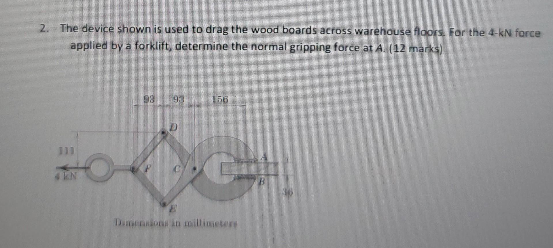 Solved 2. The device shown is used to drag the wood boards | Chegg.com