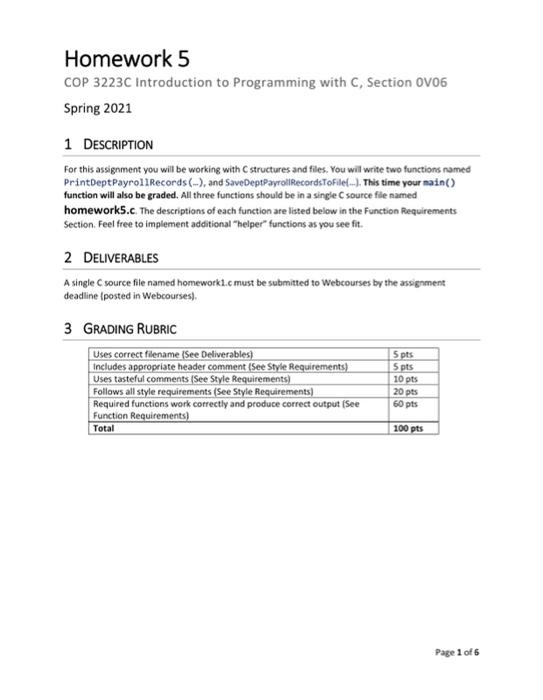 Solved Homework 5 COP 3223C Introduction to Programming with | Chegg.com
