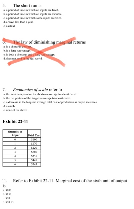 Solved 5. The short run is a. a period of time in which all | Chegg.com