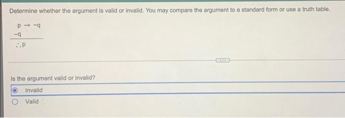 Solved Determine whether the argument is valid or invalid. | Chegg.com