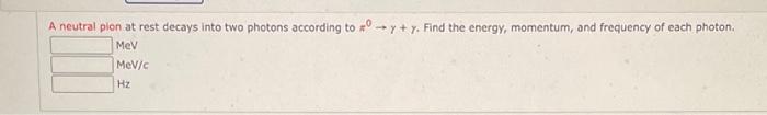 Solved A neutral pion at rest decays into two photons | Chegg.com
